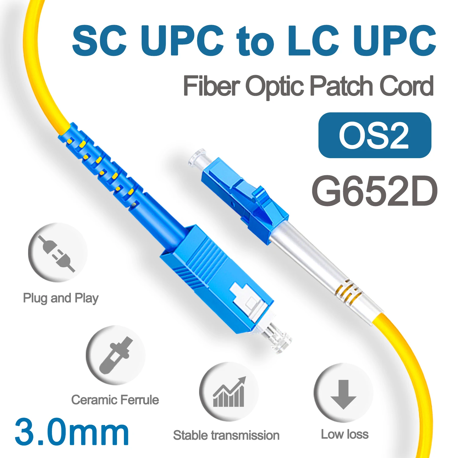 3-0mm-SC-UPC-to-LC-UPC-Fiber-Optical-Patch-Jumper-Cable-Cord-Singlemode ...