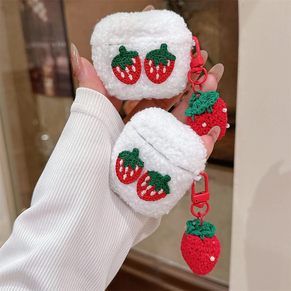 Cute Strawberry Pattern Plush Headphones Case For AirPods 1 2 3 With ...