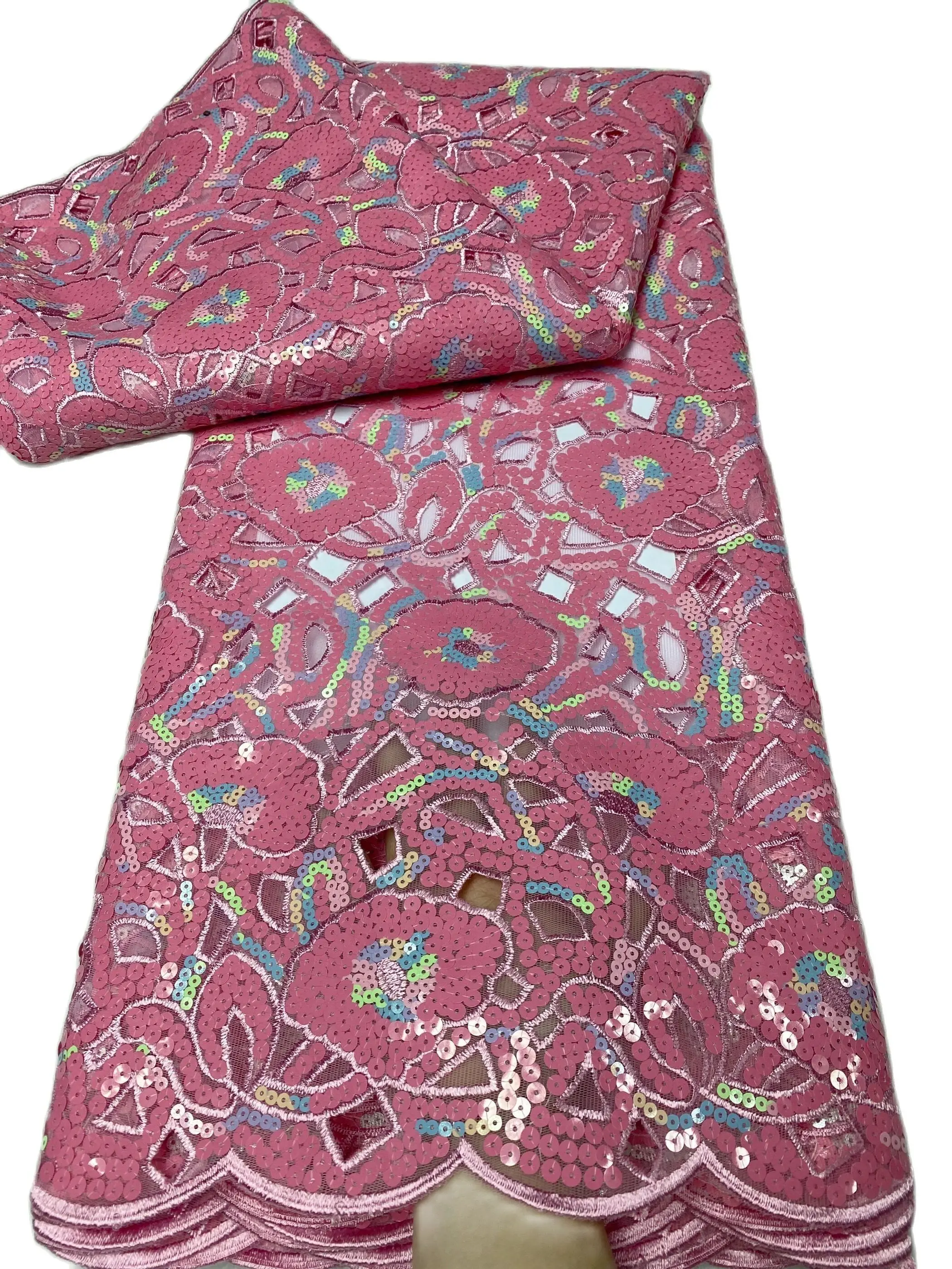 Pink-high-quality-african-sequins-lace-fabric-for-wedding-Nigerian ...