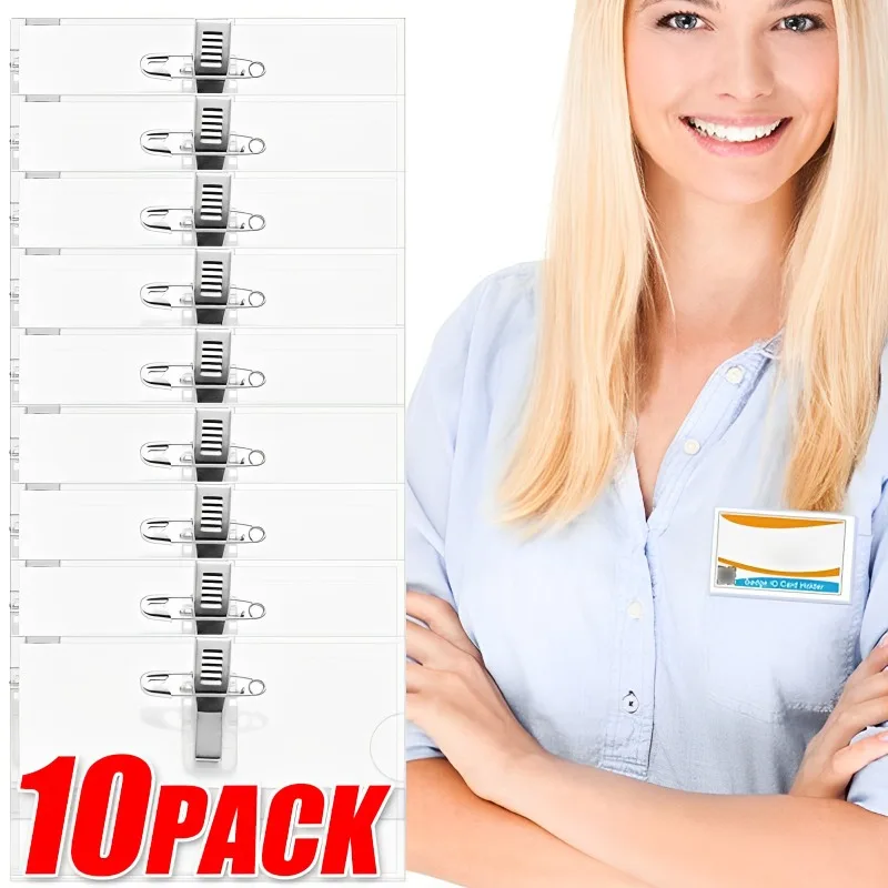 1-10Pcs Safety Pin Clip Transparent Brooch Tag Badge ID Card Holder for ...