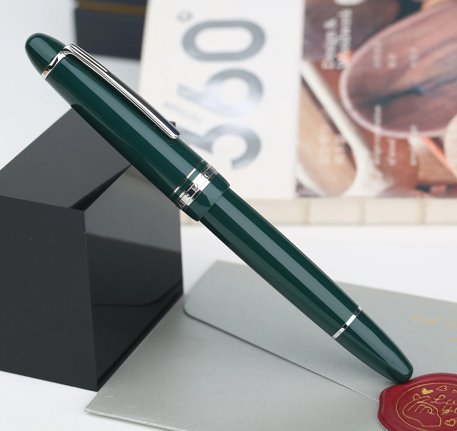 MAJOHN-P136-Resin-Piston-Green-Fountain-Pen-EF-F-M-Flat-Nib-Writing-Pen ...