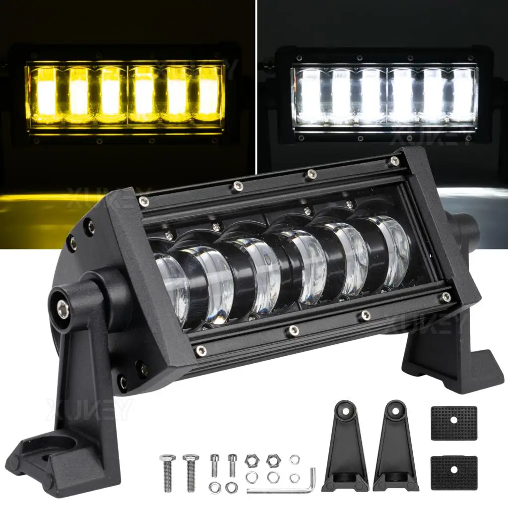 LED Light Bar 8 Inch White & Yellow Dual-Color Driving Fog Lights Bar Offroad Led Lights W ...