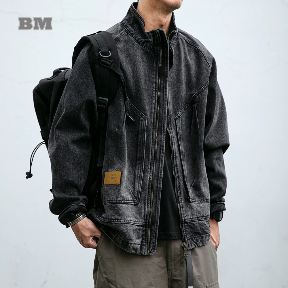 BM-American-Vintage-Stand-Up-Collar-Denim-Coat-For-Men-Spring-Autumn ...