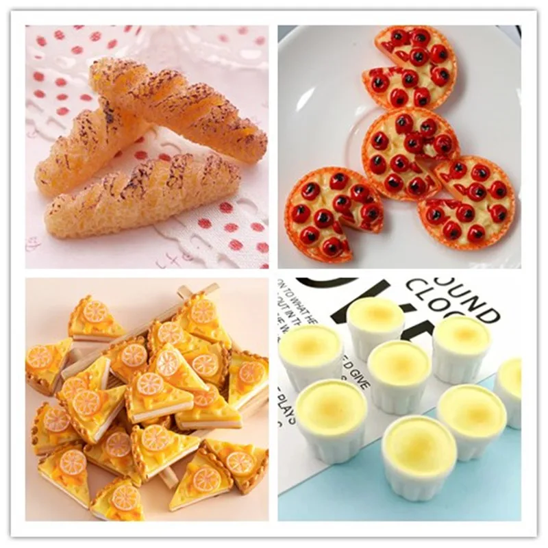 100pcs Resin Simulation Food Bread Cake Pizza Pudding DIY Scrapbooking ...