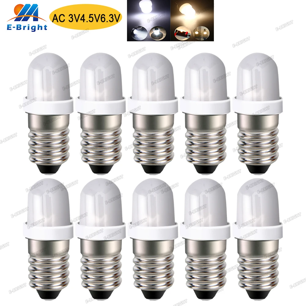 E10 AC DC 3V 4.5V 6V 6.3V 10PCS LED Bulb Flashlights Torch Work Lights ...