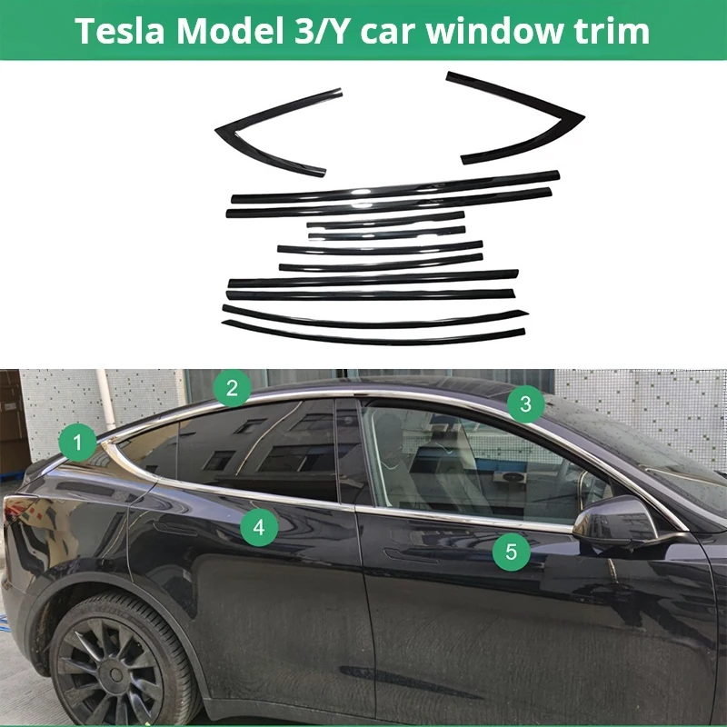 Exterior-Window-Molding-For-Tesla-Model-Y-3-2017-2023-steel-Chrome ...