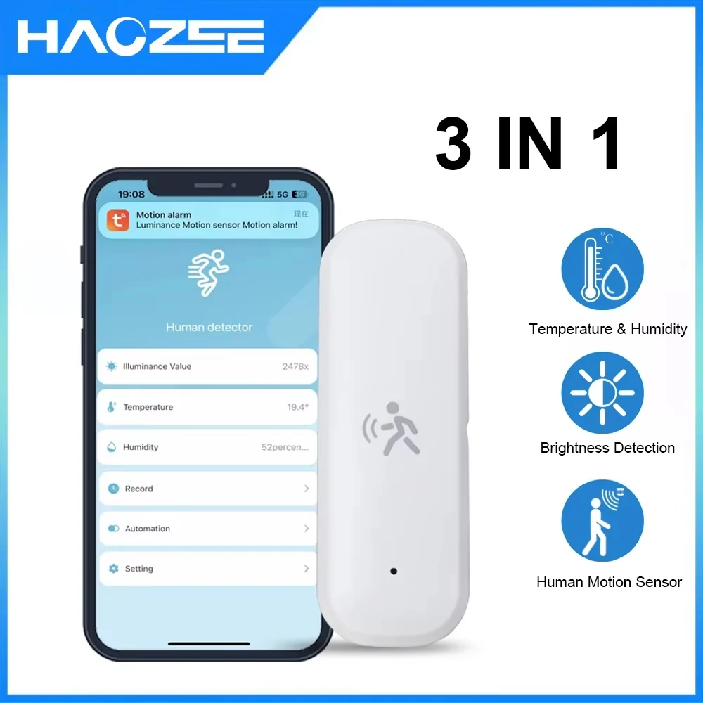 ZigBee Smart Pir Motion Sensor Detector With Temperature and Humidity ...