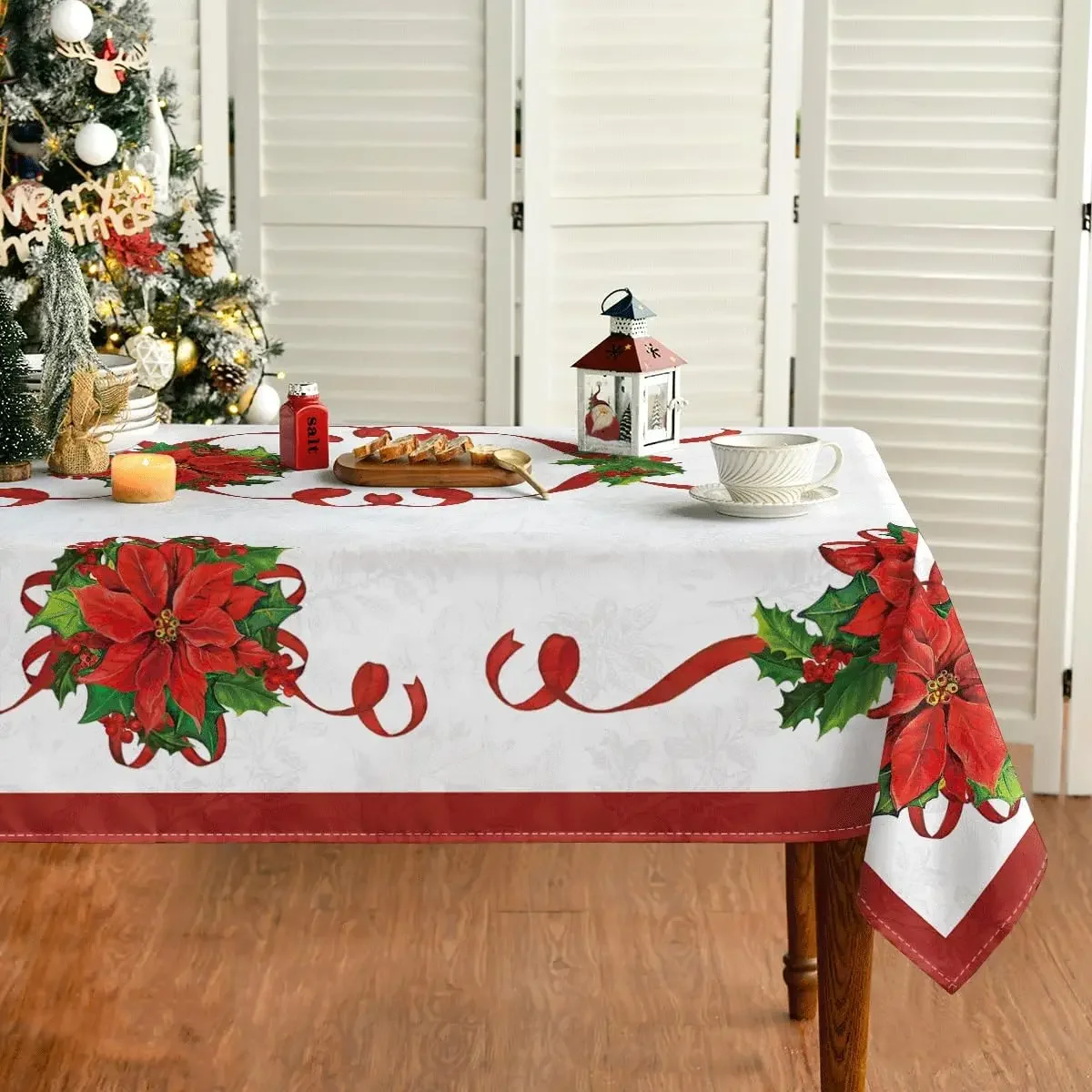 Christmas-Poinsettia-Silk-Ribbon-Waterproof-Tablecloth-Holiday-Party ...