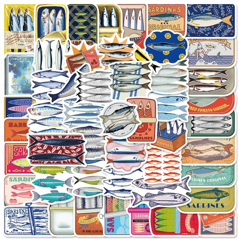 10/30/50pcs Retro Cartoon Sardine Can Stickers Funny Decals DIY ...