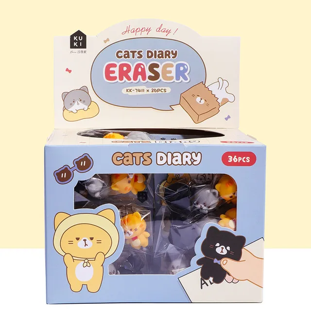 Cute Stationary Pencil Cases Fun Cat Pencil Set With Eraser Toppers - 4 ...