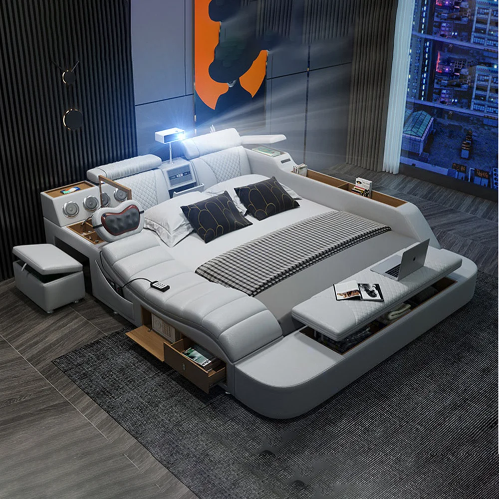 MINGDIBAO-Lit-intelligent-en-cuir-v-ritable-cadre-de-lit ...