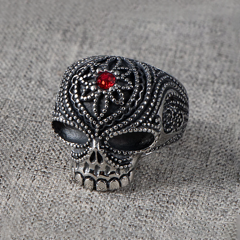 Retro Creativity Red Stone Skull Ring for Men Women Punk Hip Hop ...