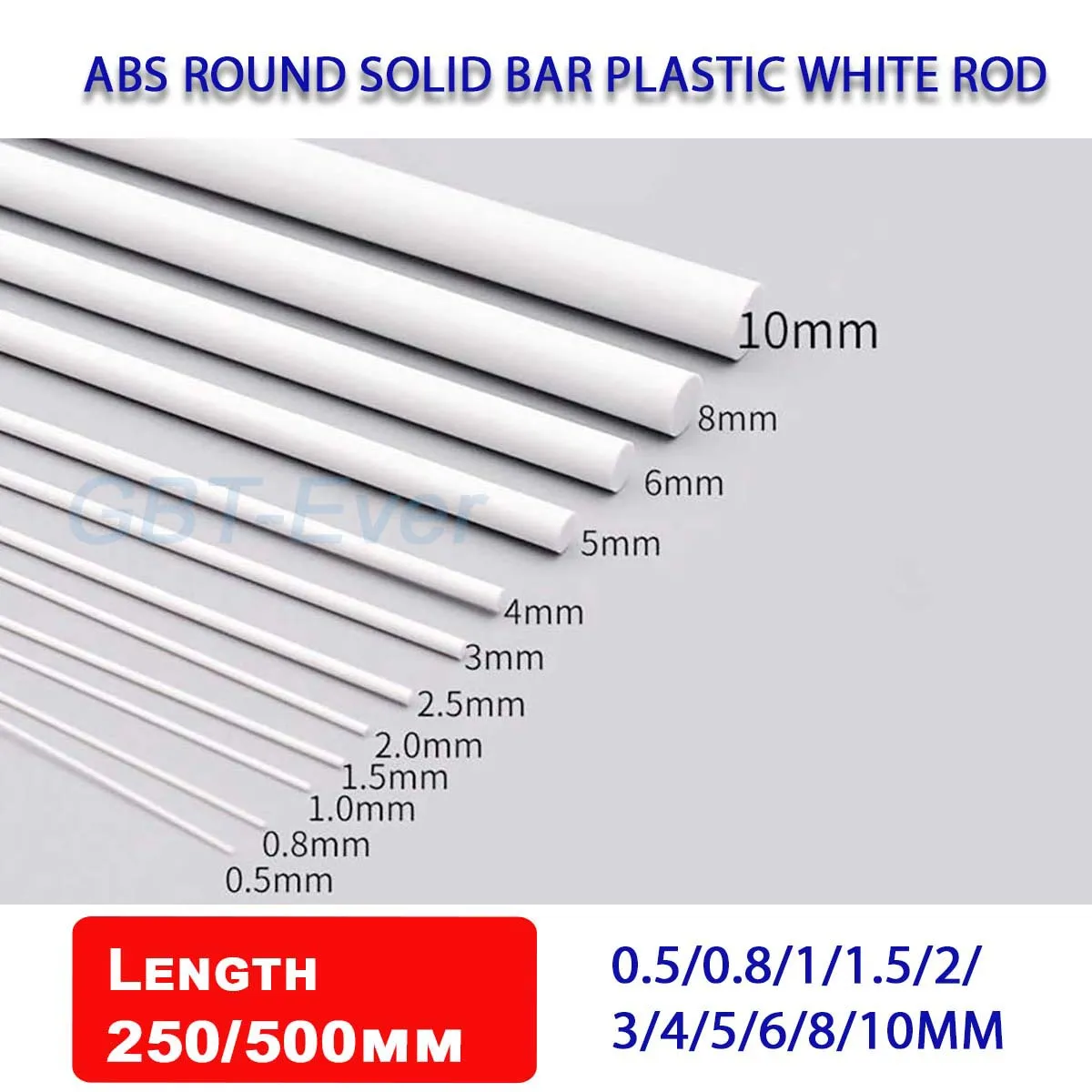 2-50Pcs 0.5/0.8/1/1.5/2/3/4/5/6/8/10mm ABS Round Solid Bar Long 250 ...