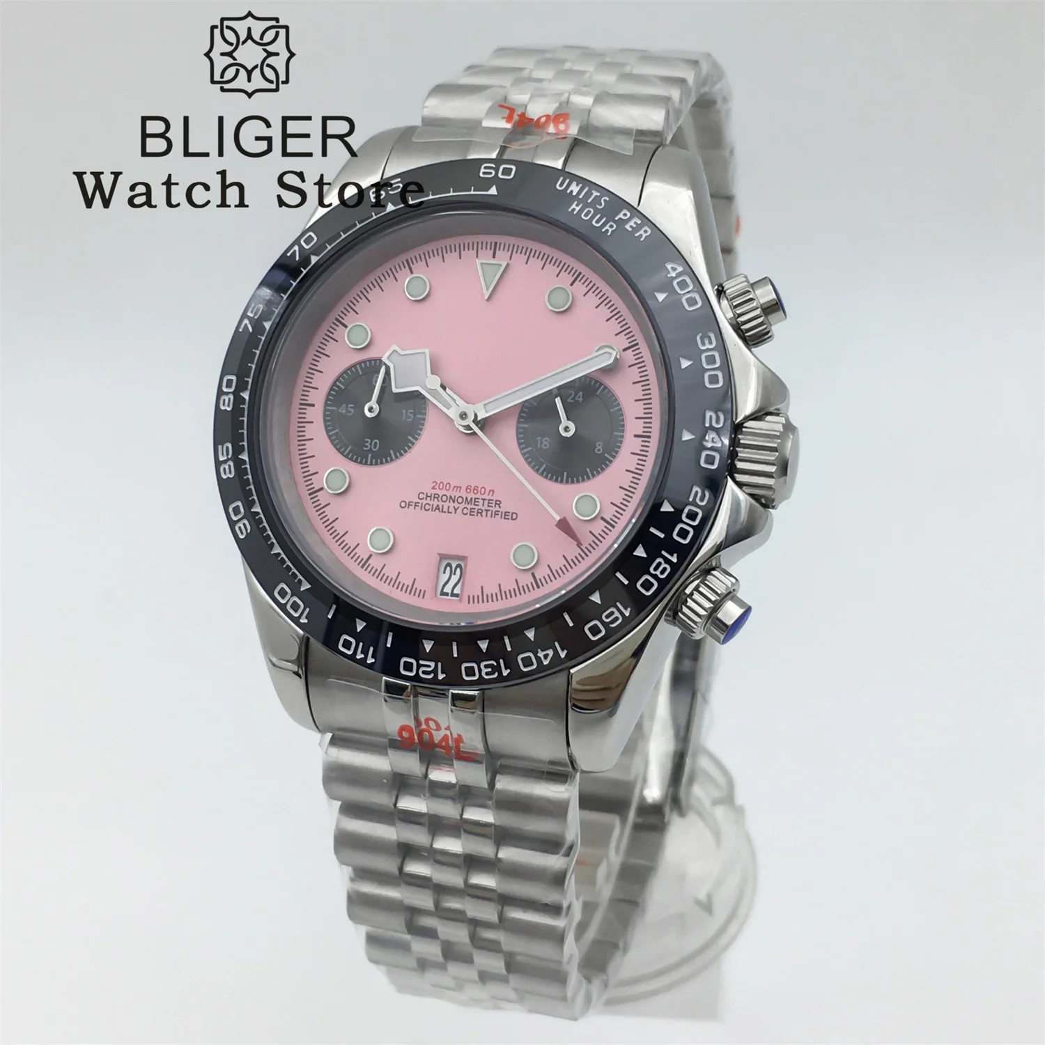 BLIGER 39mm VK64 Moon Quartz Chronograph Watch For Men Sapphire Glass ...
