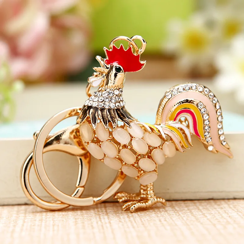 Chicken Keychains Crystal chains Holder Metal Keyrings - styloclubs.com