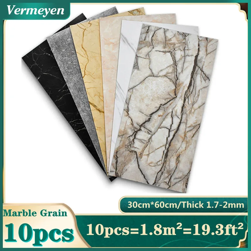 10pcs Marble Grain 3D Wall Sticker Floor Sticker 30x60 cm PVC Self ...