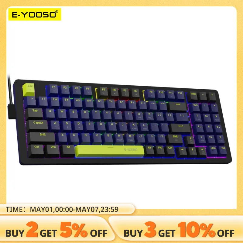 E-YOOSO-Z94-USB-Mechanical-Gaming-Keyboard-Wired-Monochrome-Backlit-94 ...