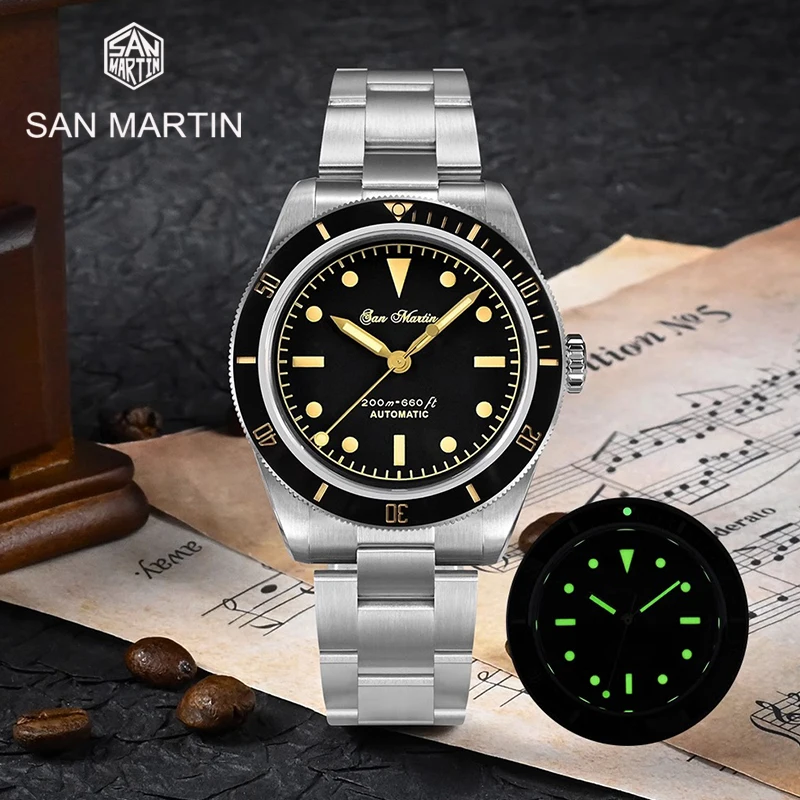 San Martin Men Watches 38mm Diver 6200 Retro Water Ghost Luxury ...