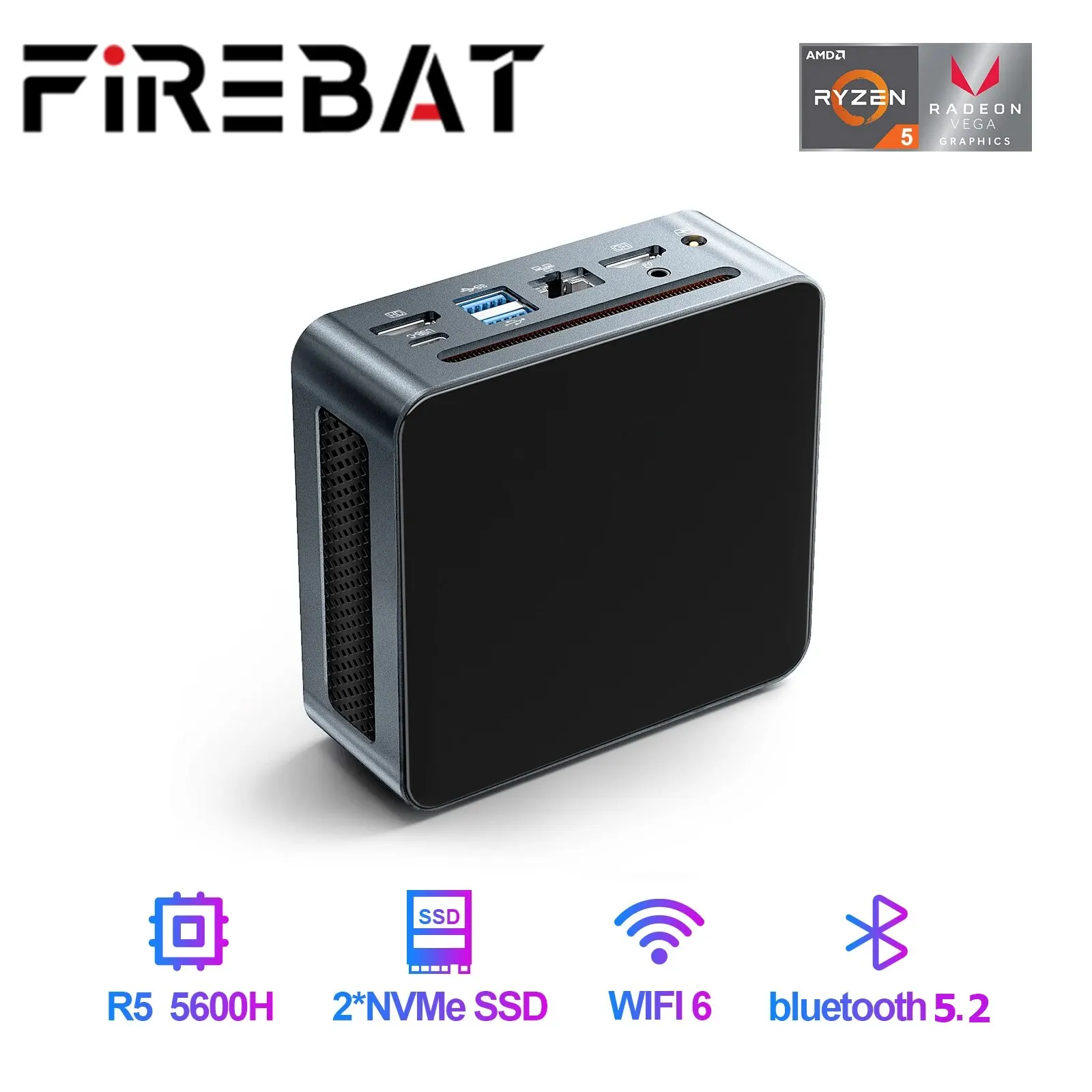 FIREBAT MN56 Mini PC Gamer, AMD Ryzen 5 5600H, Windows 11, DDR4, Nvme ...
