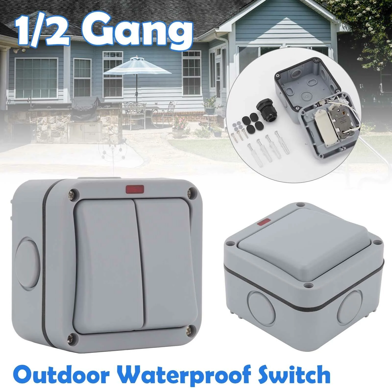 Avoir Outdoor Wall Light Switches IP66 Waterproof Weatherproof Push Button Switch 1 2 Gang 2 Way ...