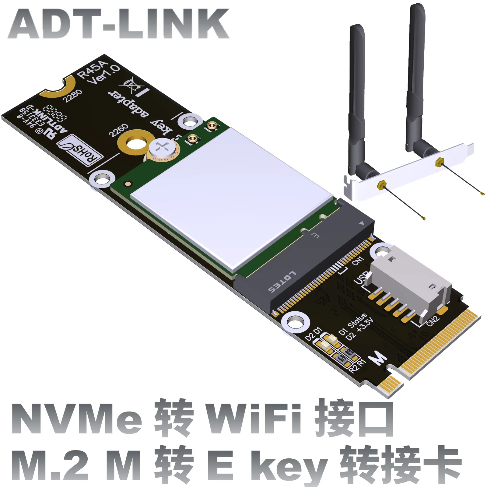 M.2 NVMe M Key 2280 to WiFi A/E Key 2230 Adapter INTEL AX210 Wireless ...