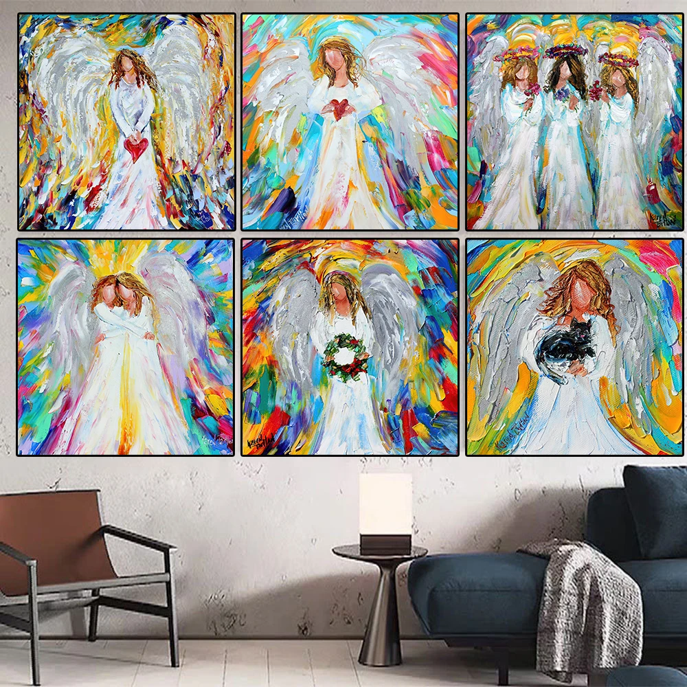 Abstract-Angel-Print-Oil-Painting-Canvas-Art-Warm-Color-White-Angle ...