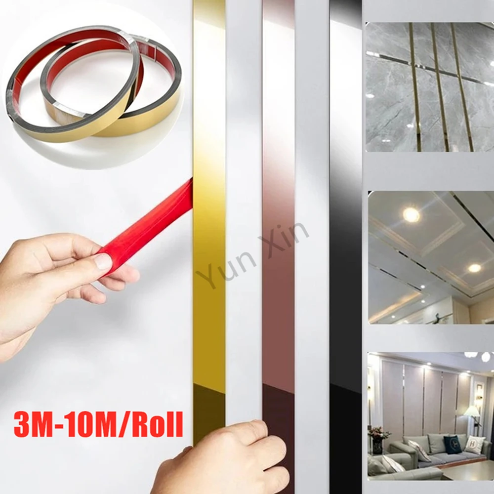 5m Gold Background Mirror Wall Sticker 3d Stainless Steel Plane Decor ...