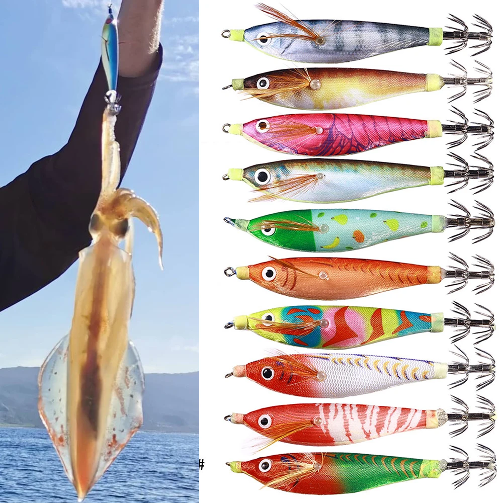 10cm-9g-Shrimp-Fishing-Lure-Eging-Squid-Jig-Artificial-Wood-Shrimps-Lures-Fishing-Squid-Hook ...