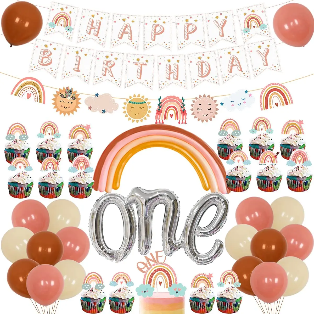 Boho Rainbow 1st Birthday Decorations, Bohemian Rainbow Balloon Garland ...