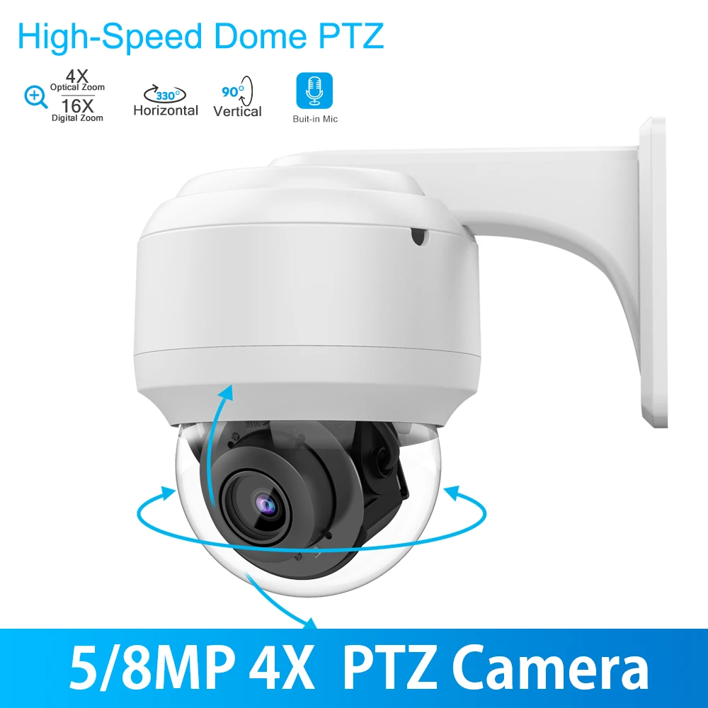 4k Ptz Ip Camera 5/8mp Poe High-speed Dome 4x Optical Zoom Built-in Mic ...
