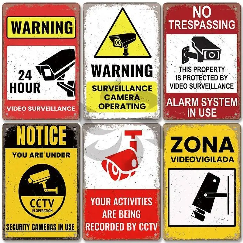 Warning-CCTV-Tin-Signs-Metal-Plaque-Notice-24-Hour-Security-Camera ...