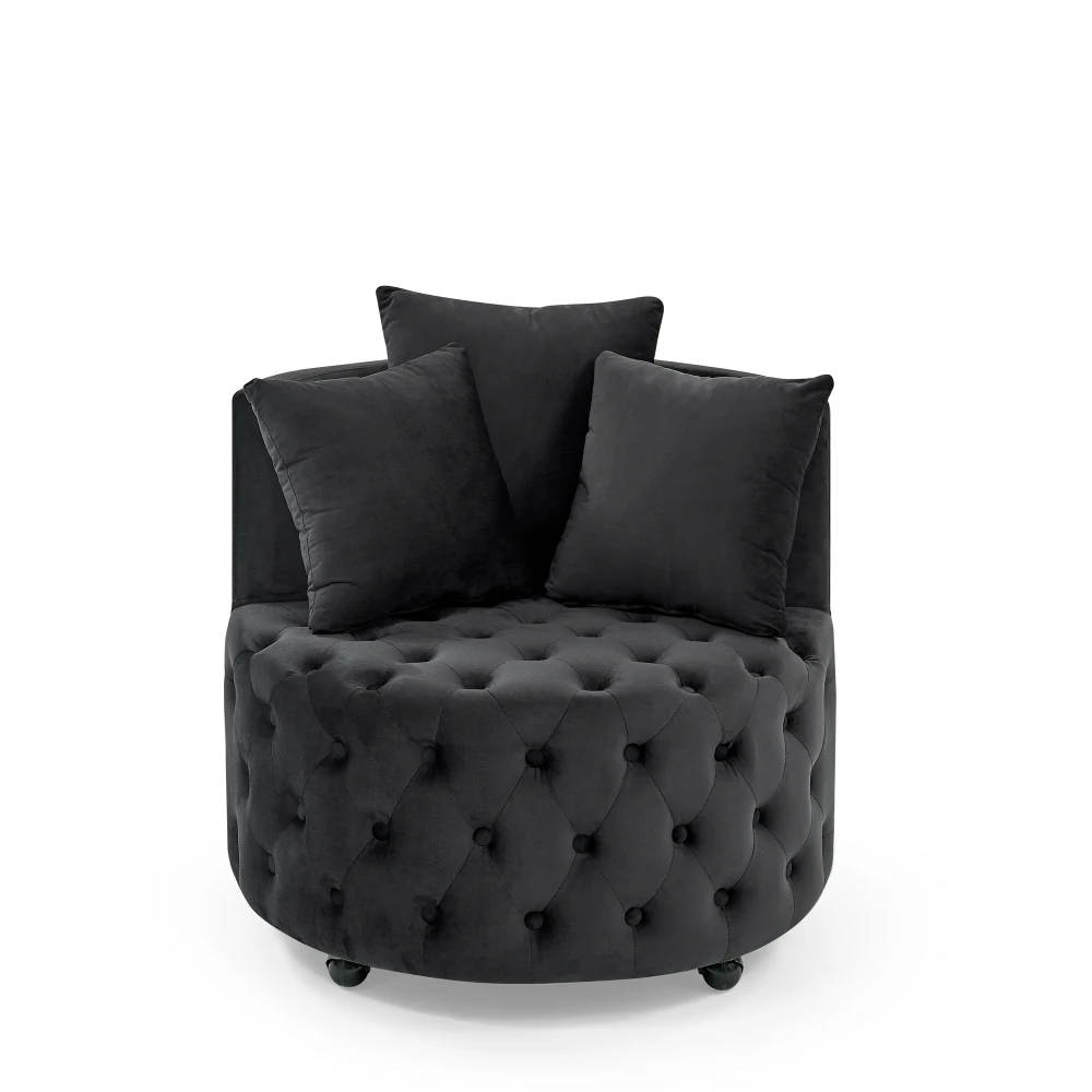 Living room velvet cushioned swivel chair with button cluster design ...