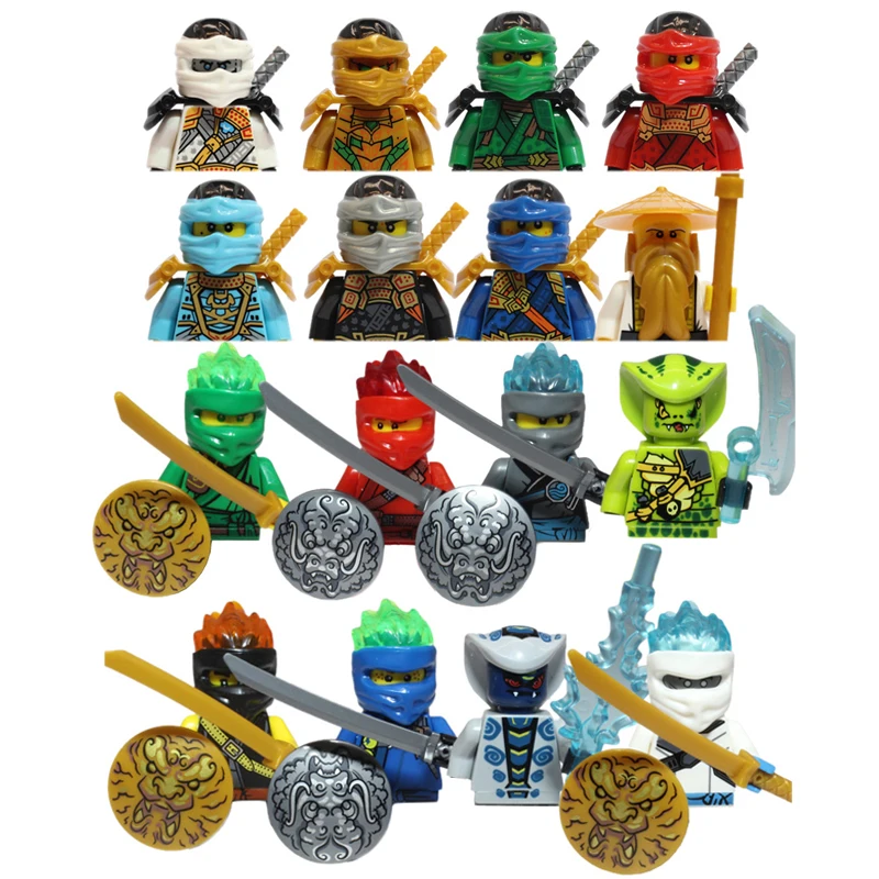 Figuras de ninja doradas para niños, bloques de construcción, muñecos ...