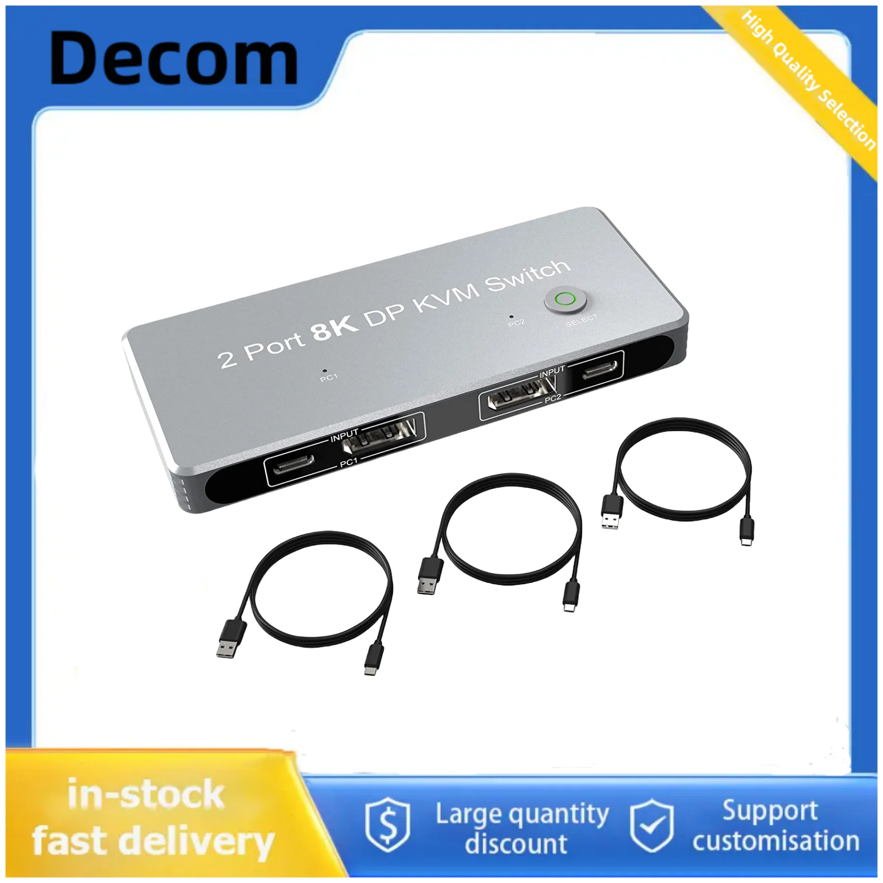 8K DisplayPort KVM Switch 4K 144Hz 2-Port USB KVM 8K DisplayPort 1.4 ...