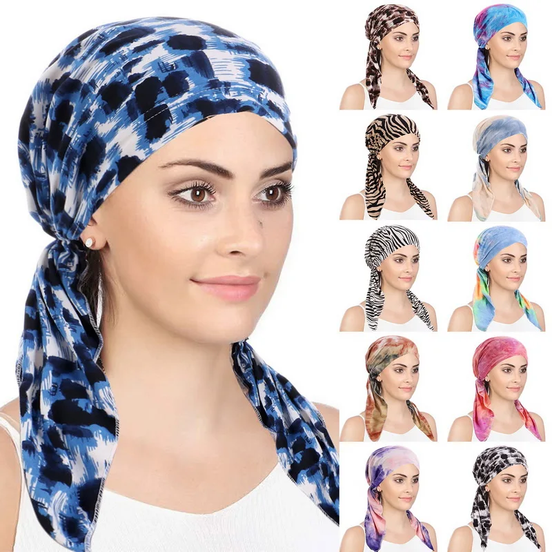 Women-Printed-Bandana-Cap-Muslim-Turban-Scarf-Islamic-Inner-Hijab-Caps ...