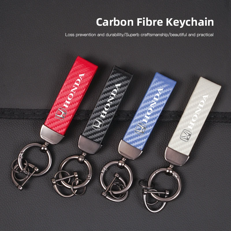 Carbon Fiber Leather Keyrings Car Keychain Accessories For Honda Civic ...