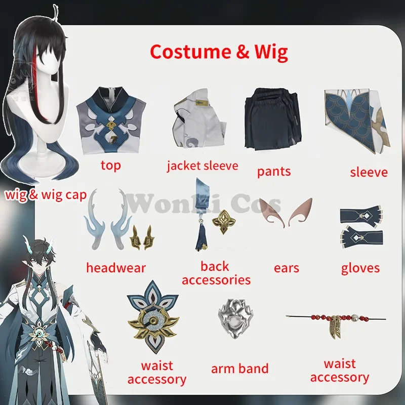 Peluca de disfraz de Dan Heng Imbibitor Lunae para hombre, conjunto ...