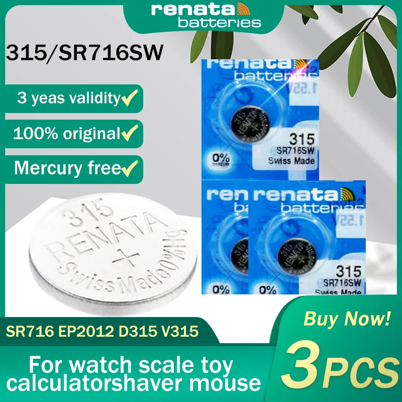 3PCS-100-Renata-315-SR716SW-SR716-EP2012-D315-V315-1-55V-Silver-Oxide ...