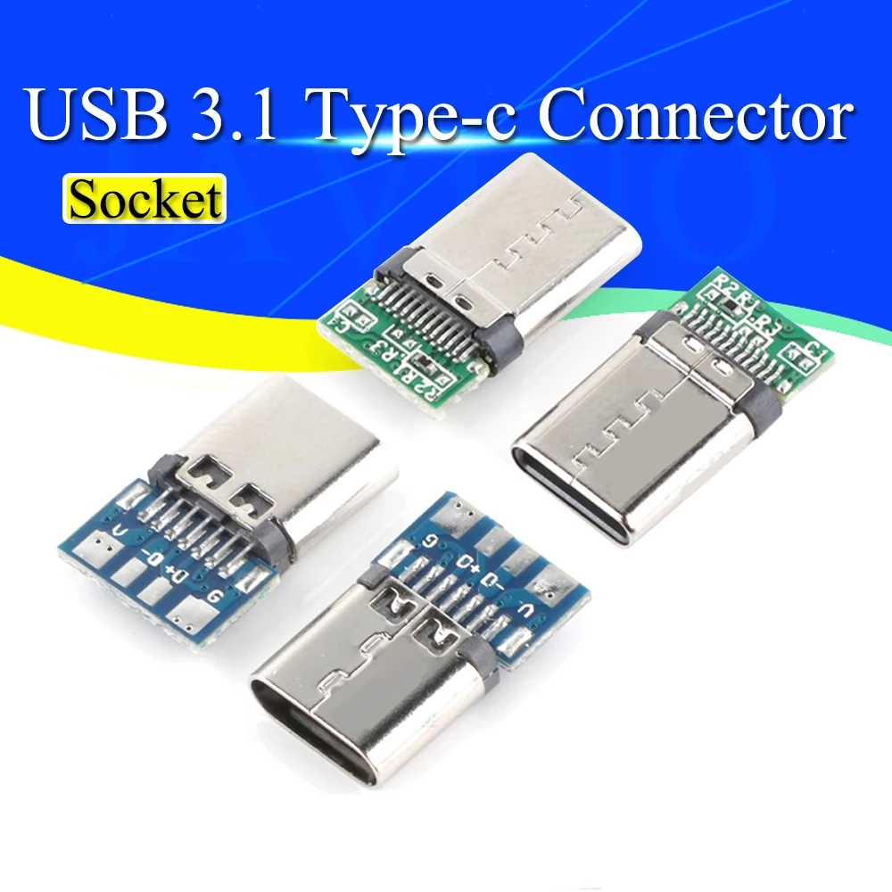 10Pcs-USB-3-1-Type-C-Connector-24-Pins-Male-Female-Socket-Receptacle ...