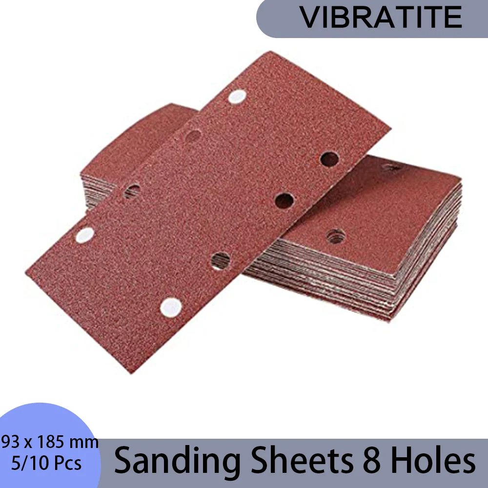 93 x 185 mm Sanding Sheets 8 Holes 5/10 Pcs Hook and Loop Rectangular ...