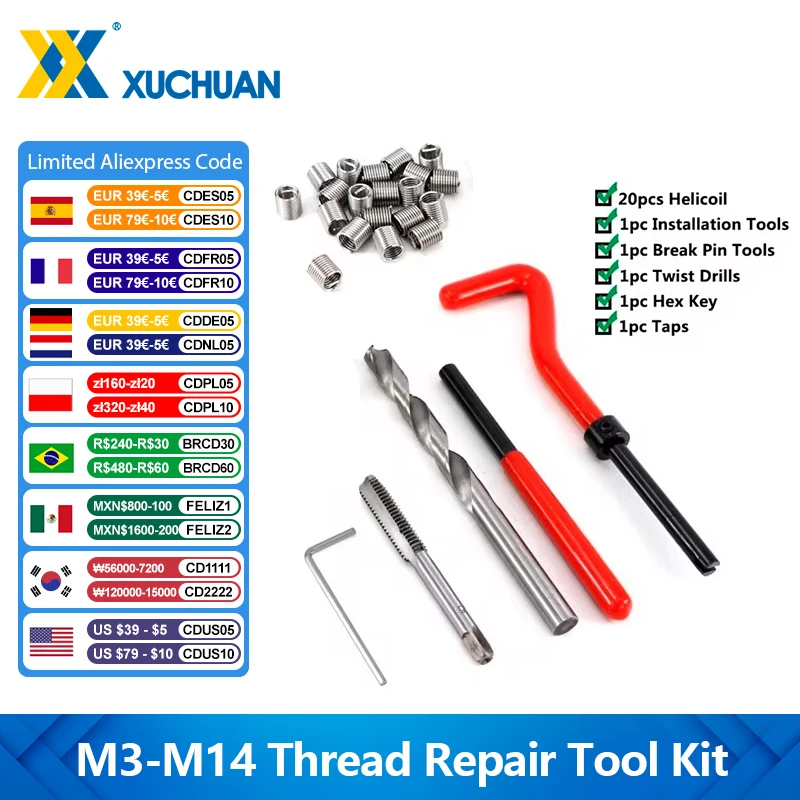 25pcs-Thread-Repair-Tool-Kit-M3-M4-M5-M6-M7-M8-M10-M12-M14-for ...