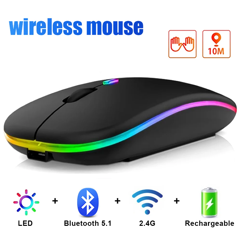 Mouse-sem-fio-recarreg-vel-RGB-Backlight-Mouse-silencioso-ergon-mico-2-4GHz-Receptor-USB ...