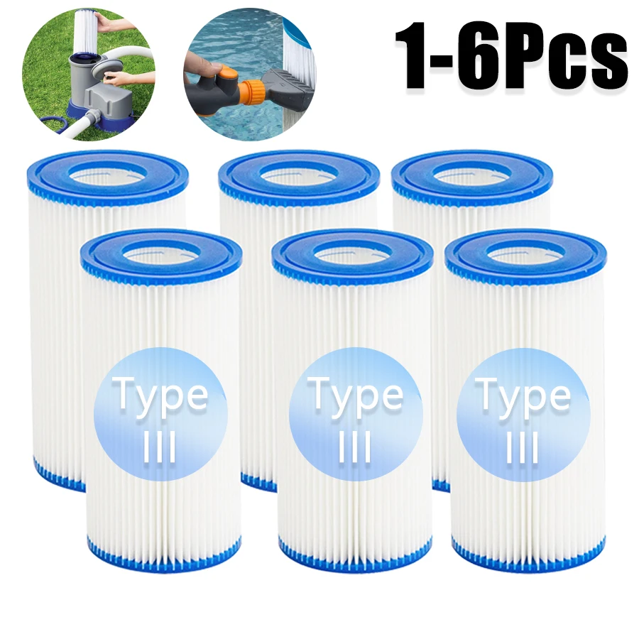 1-6pcs Type III Pool Filter Cartridge For Bestway 58012E Pool Pump Type ...