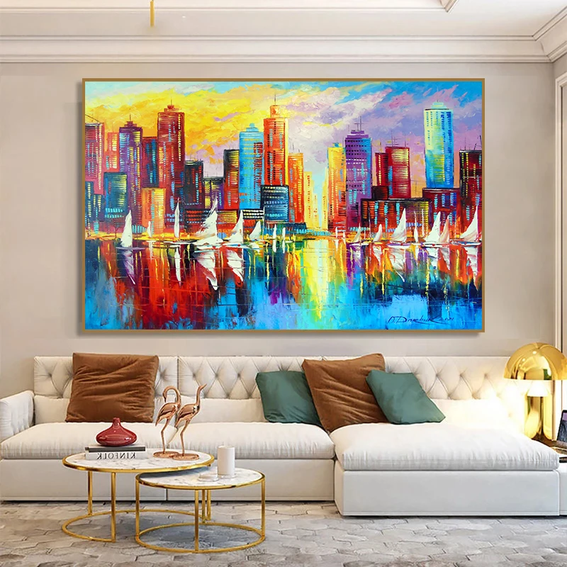 City-Landscape-Oil-Painting-Posters-and-Prints-Abstract-Canvas-Painting ...