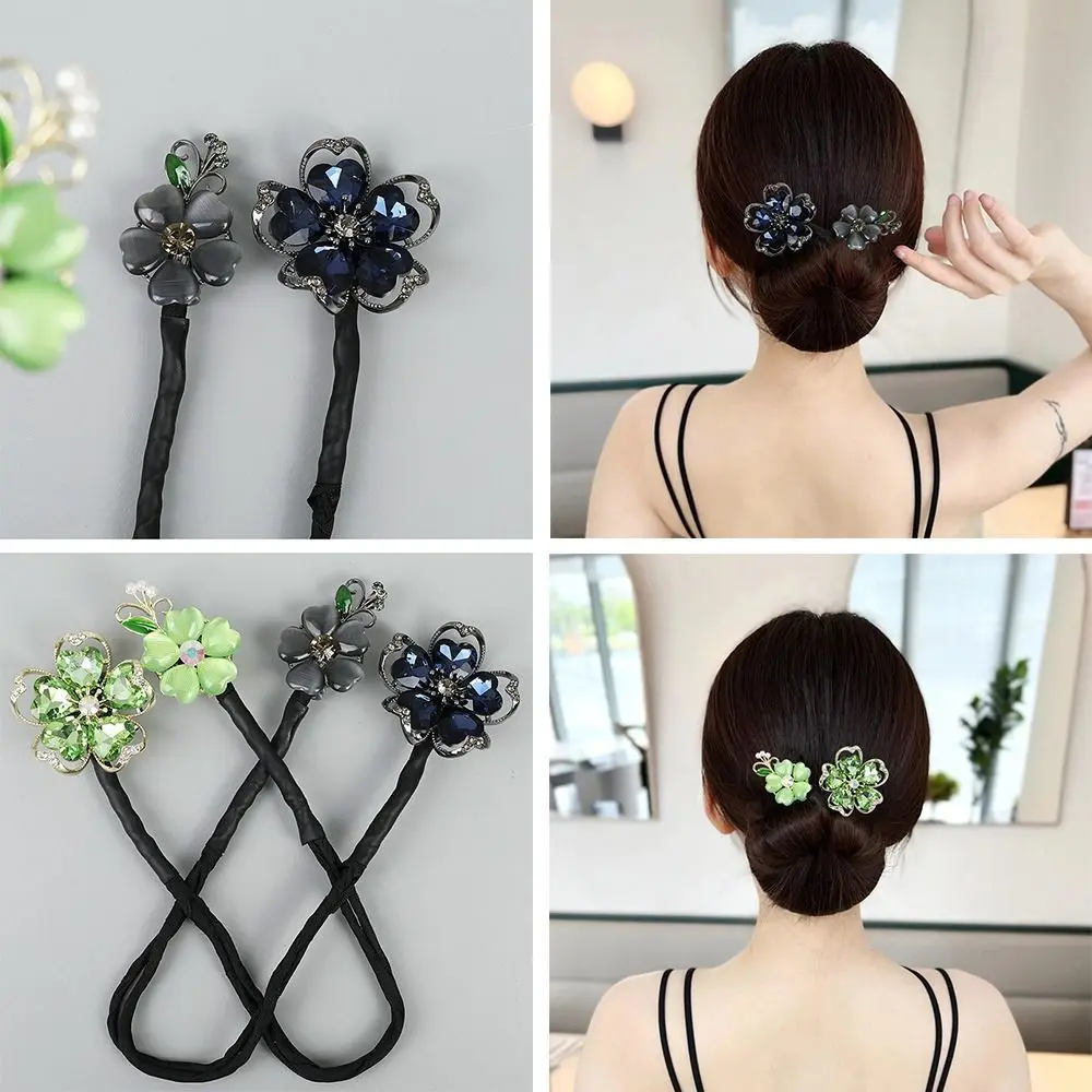 1PC-Charm-Crystal-Flower-Hair-Clip-Hair-Bun-Maker-Bundle-Hair-Tie-Magic ...