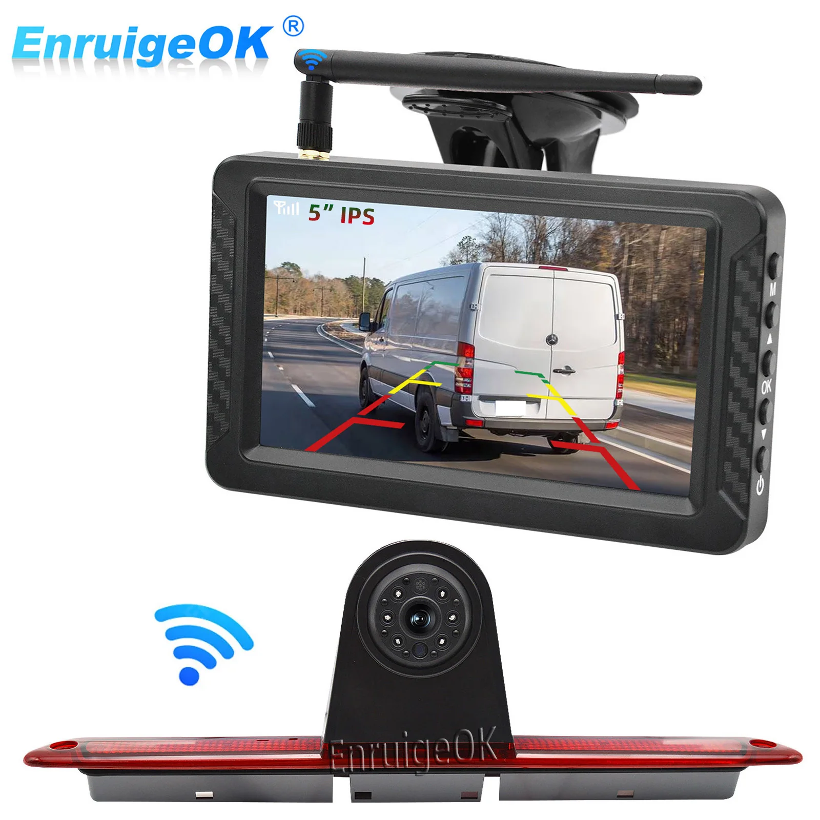 EnruigeOK Brake Light Wireless Reversing Camera with 5" Monitor for ...