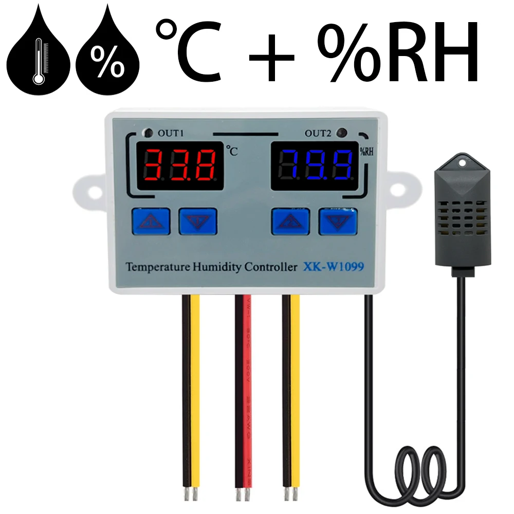 W1099 Dual Display Digital Temperature Humidity Controller DC 12V 24V ...
