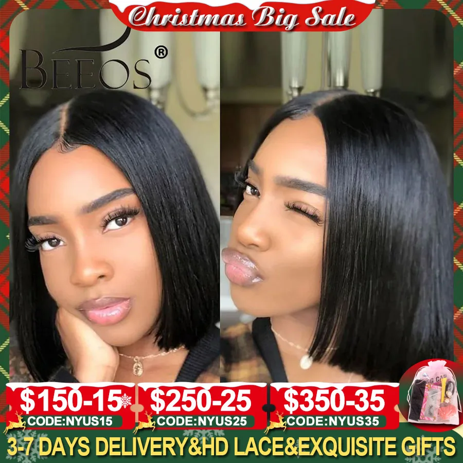 BEEOS-2x6-HD-Lace-Closure-Wigs-Straight-Short-Bob-Wig-Skinlike-Preplucked-Glueless-Human-Hair ...
