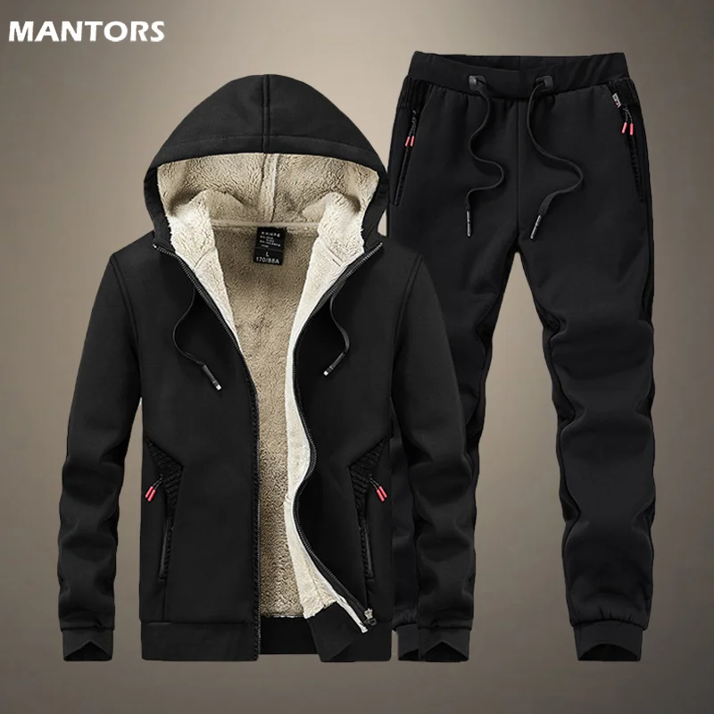 Conjuntos De Lã De Inverno Dos Homens Grosso Hoodies + Calças Terno Com ...
