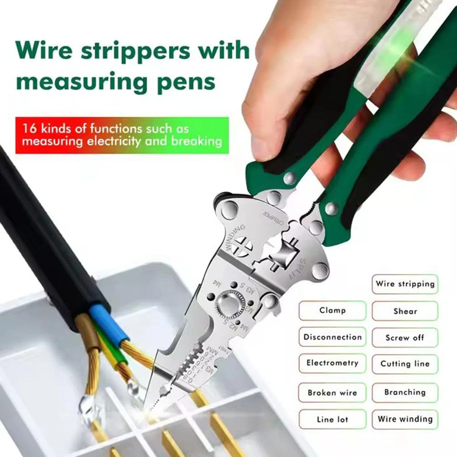 16-in-1 Voltage Tester Wire Stripper Pliers Electrician Tool With Cable ...